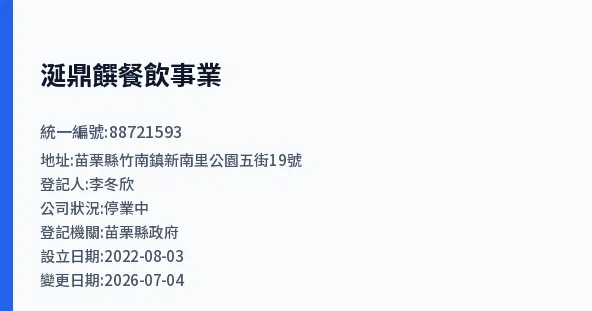 涎鼎饌餐飲事業的照片-統編 88721593(苗栗縣) 公司登記資料與營業項目詳細圖表