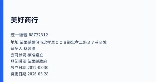 美好商行的照片-統編 88722312(苗栗縣) 公司登記資料與營業項目詳細圖表