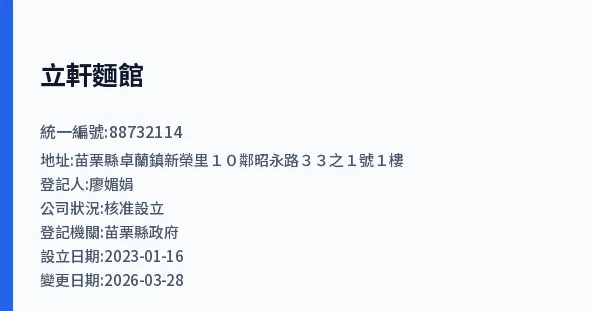 立軒麵館的照片-統編 88732114(苗栗縣) 公司登記資料與營業項目詳細圖表