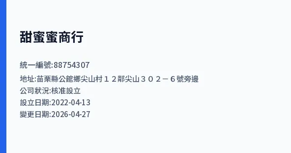 甜蜜蜜商行的照片-統編 88754307(苗栗縣) 公司登記資料與營業項目詳細圖表