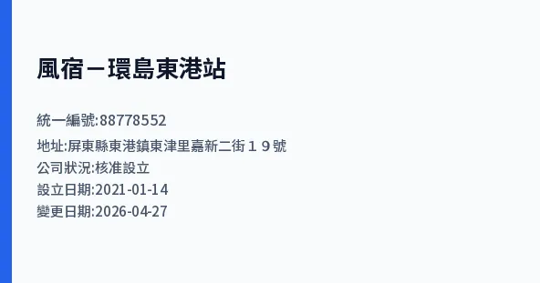 風宿-環島東港站的照片-統編 88778552(屏東縣) 公司登記資料與營業項目詳細圖表