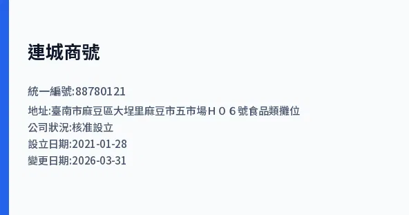 連城商號的照片-統編 88780121(臺南市) 公司登記資料與營業項目詳細圖表