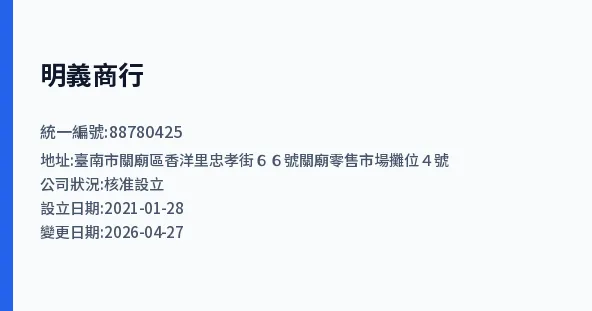明義商行的照片-統編 88780425(臺南市) 公司登記資料與營業項目詳細圖表