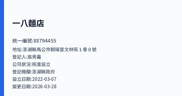 一八麵店的照片-統編 88794455(澎湖縣) 公司登記資料與營業項目詳細圖表