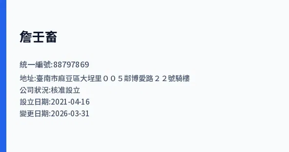 詹壬畜的照片-統編 88797869(臺南市) 公司登記資料與營業項目詳細圖表