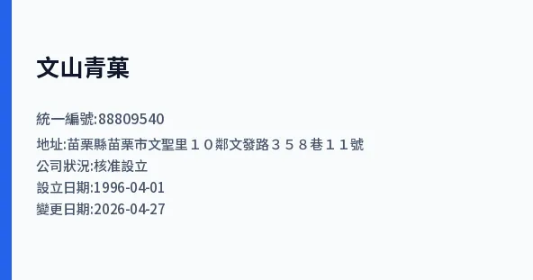 文山青菓的照片-統編 88809540(苗栗縣) 公司登記資料與營業項目詳細圖表