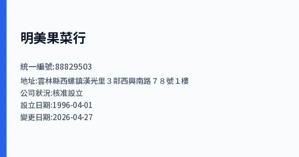 明美果菜行的照片-統編 88829503(雲林縣) 公司登記資料與營業項目詳細圖表