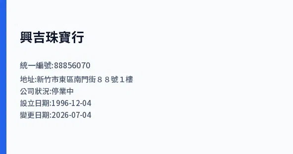 興吉珠寶行的照片-統編 88856070(新竹市) 公司登記資料與營業項目詳細圖表