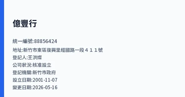 億豐行的照片-統編 88856424(新竹市) 公司登記資料與營業項目詳細圖表