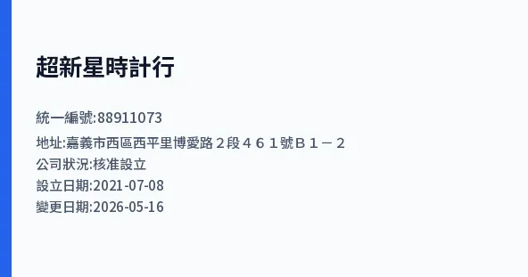 超新星時計行的照片-統編 88911073(嘉義市) 公司登記資料與營業項目詳細圖表