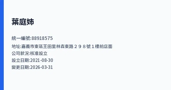 葉庭姉的照片-統編 88918575(嘉義市) 公司登記資料與營業項目詳細圖表