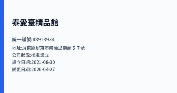 泰愛臺精品館的照片-統編 88918934(屏東縣) 公司登記資料與營業項目詳細圖表