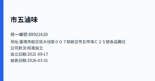 市五滷味的照片-統編 88921620(臺南市) 公司登記資料與營業項目詳細圖表
