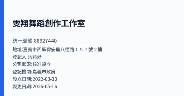 雯翔舞蹈創作工作室的照片-統編 88927440(嘉義市) 公司登記資料與營業項目詳細圖表
