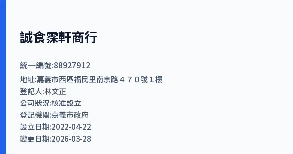 誠食霂軒商行的照片-統編 88927912(嘉義市) 公司登記資料與營業項目詳細圖表