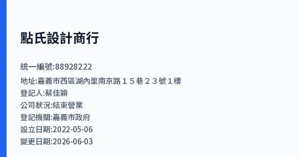 點氏設計商行的照片-統編 88928222(嘉義市) 公司登記資料與營業項目詳細圖表
