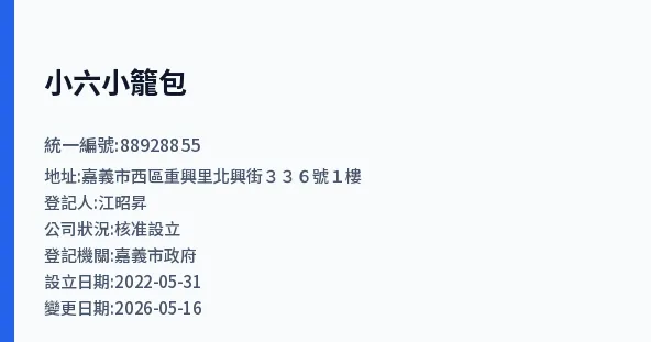 小六小籠包的照片-統編 88928855(嘉義市) 公司登記資料與營業項目詳細圖表