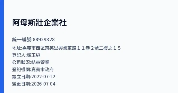 阿母斯壯企業社的照片-統編 88929828(嘉義市) 公司登記資料與營業項目詳細圖表