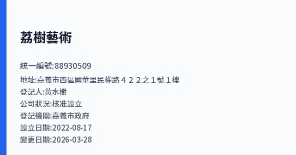 荔樹藝術的照片-統編 88930509(嘉義市) 公司登記資料與營業項目詳細圖表
