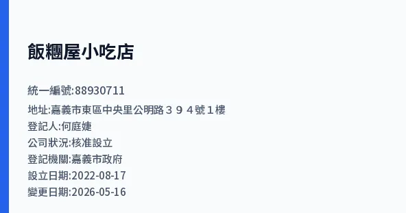 飯糰屋小吃店的照片-統編 88930711(嘉義市) 公司登記資料與營業項目詳細圖表