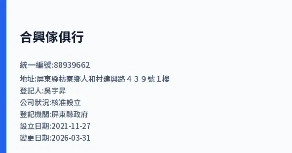 合興傢俱行的照片-統編 88939662(屏東縣) 公司登記資料與營業項目詳細圖表