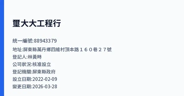 璽大大工程行的照片-統編 88943379(屏東縣) 公司登記資料與營業項目詳細圖表