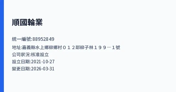 順國輪業的照片-統編 88952849(嘉義縣) 公司登記資料與營業項目詳細圖表
