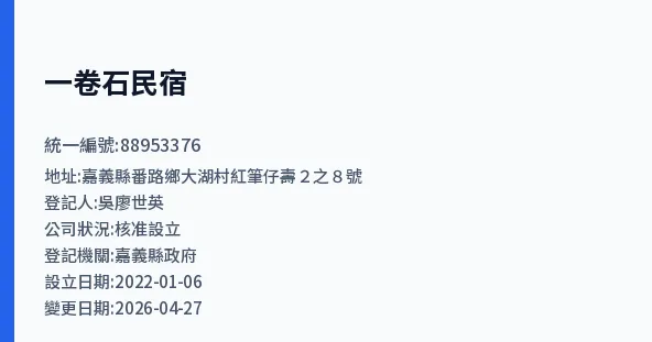 一卷石民宿的照片-統編 88953376(嘉義縣) 公司登記資料與營業項目詳細圖表