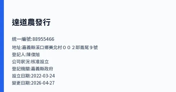 達道農發行的照片-統編 88955466(嘉義縣) 公司登記資料與營業項目詳細圖表