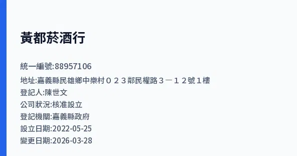 黃都菸酒行的照片-統編 88957106(嘉義縣) 公司登記資料與營業項目詳細圖表