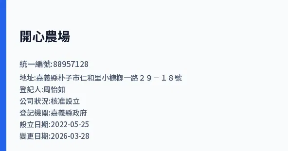 開心農場的照片-統編 88957128(嘉義縣) 公司登記資料與營業項目詳細圖表