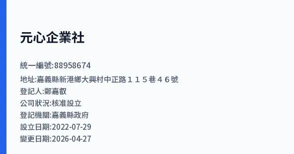 元心企業社的照片-統編 88958674(嘉義縣) 公司登記資料與營業項目詳細圖表