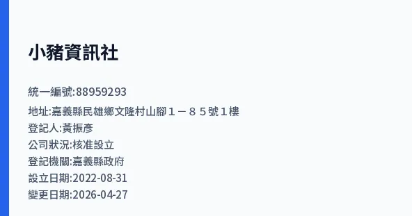 小豬資訊社的照片-統編 88959293(嘉義縣) 公司登記資料與營業項目詳細圖表