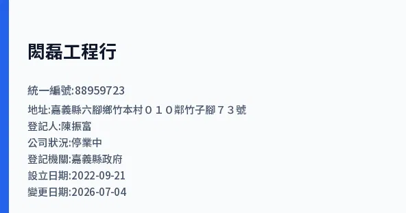 閎磊工程行的照片-統編 88959723(嘉義縣) 公司登記資料與營業項目詳細圖表