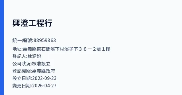 興澄工程行的照片-統編 88959863(嘉義縣) 公司登記資料與營業項目詳細圖表