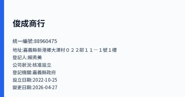 俊成商行的照片-統編 88960475(嘉義縣) 公司登記資料與營業項目詳細圖表