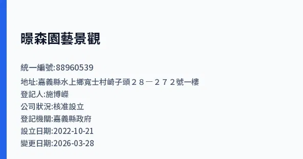 暻森園藝景觀的照片-統編 88960539(嘉義縣) 公司登記資料與營業項目詳細圖表