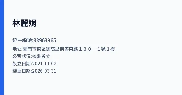 林麗娟的照片-統編 88963965(臺南市) 公司登記資料與營業項目詳細圖表