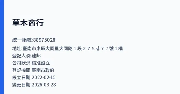 草木商行的照片-統編 88975028(臺南市) 公司登記資料與營業項目詳細圖表
