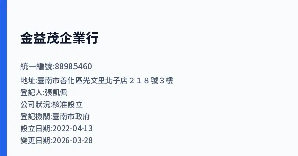 金益茂企業行的照片-統編 88985460(臺南市) 公司登記資料與營業項目詳細圖表
