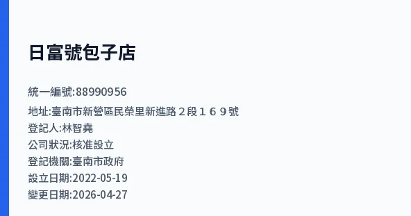日富號包子店的照片-統編 88990956(臺南市) 公司登記資料與營業項目詳細圖表