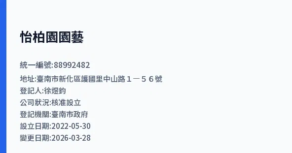 怡柏園園藝的照片-統編 88992482(臺南市) 公司登記資料與營業項目詳細圖表