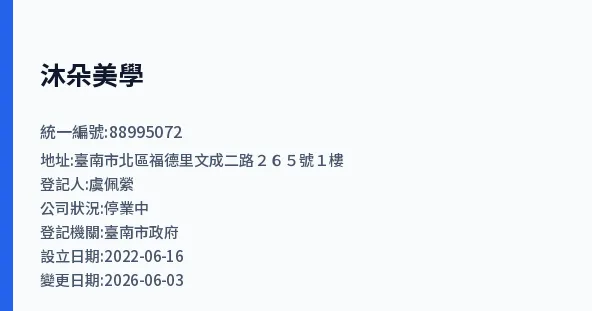 沐朵美學的照片-統編 88995072(臺南市) 公司登記資料與營業項目詳細圖表
