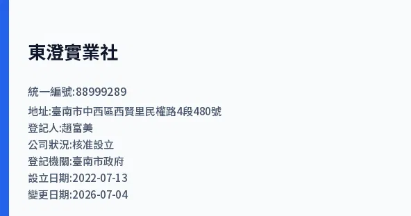 東澄實業社的照片-統編 88999289(臺南市) 公司登記資料與營業項目詳細圖表