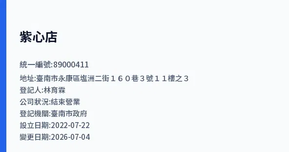 紫心店的照片-統編 89000411(臺南市) 公司登記資料與營業項目詳細圖表