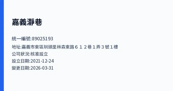 嘉義瀞巷的照片-統編 89025193(嘉義市) 公司登記資料與營業項目詳細圖表