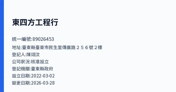 東四方工程行的照片-統編 89026453(臺東縣) 公司登記資料與營業項目詳細圖表