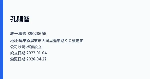 孔賜智的照片-統編 89028656(屏東縣) 公司登記資料與營業項目詳細圖表
