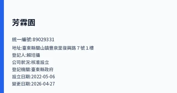 芳霖園的照片-統編 89029331(臺東縣) 公司登記資料與營業項目詳細圖表