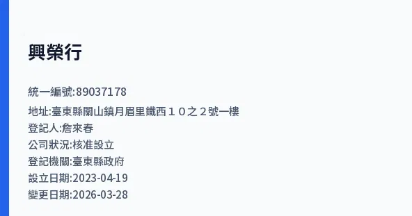 興榮行的照片-統編 89037178(臺東縣) 公司登記資料與營業項目詳細圖表